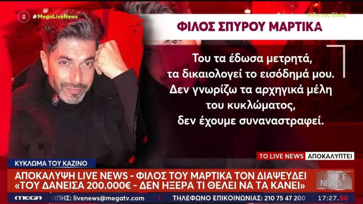 Ανατροπή στην υπόθεση Μαρτίκα: «Του δάνεισα 200.000€ - Δεν ήξερα τι ...